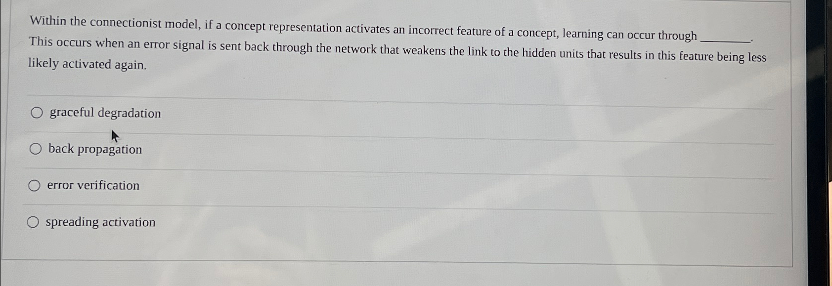 Solved Within the connectionist model, if a concept | Chegg.com