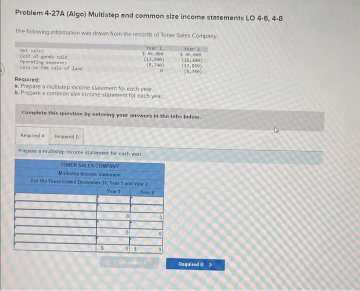 Solved Problem 4-27A (Algo) Multistep and common size income | Chegg.com