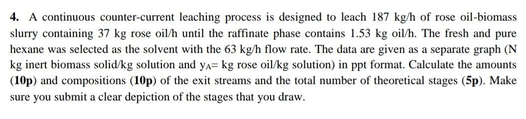 Solved 4. A continuous counter-current leaching process is | Chegg.com