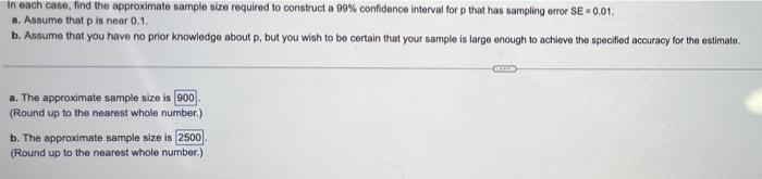 Solved In each case, find the approximate sample size | Chegg.com