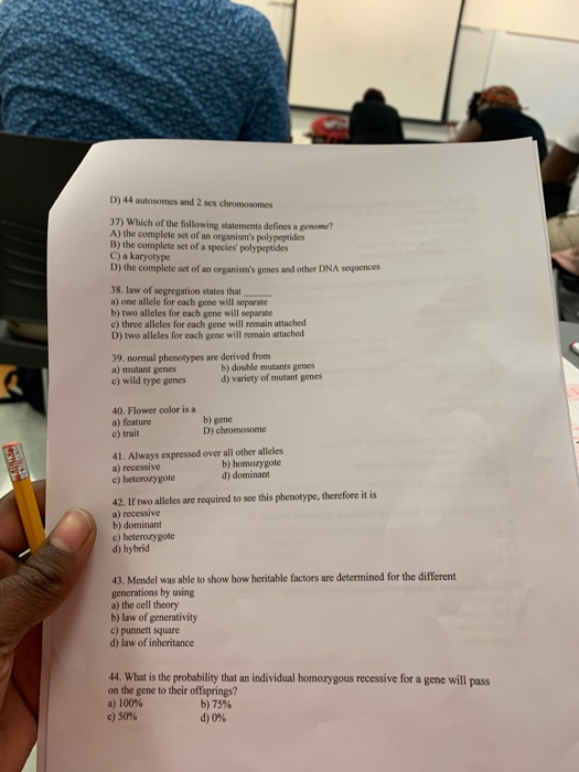 Solved D) 44 autosomes and 2 sex chromosomes 37) Which of | Chegg.com