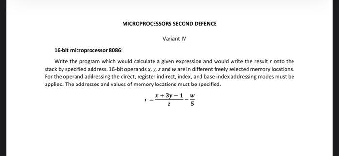 Solved MICROPROCESSORS SECOND DEFENCE Variant IV 16-bit | Chegg.com
