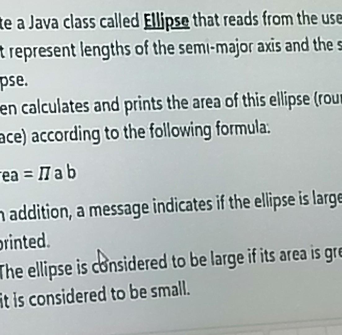 te a Java class called Ellipse that reads from the | Chegg.com