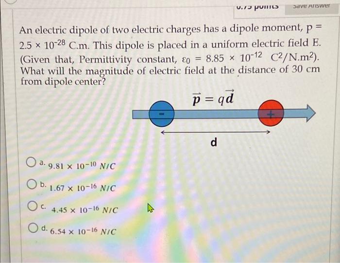 Solved An electric dipole of two electric charges has a | Chegg.com