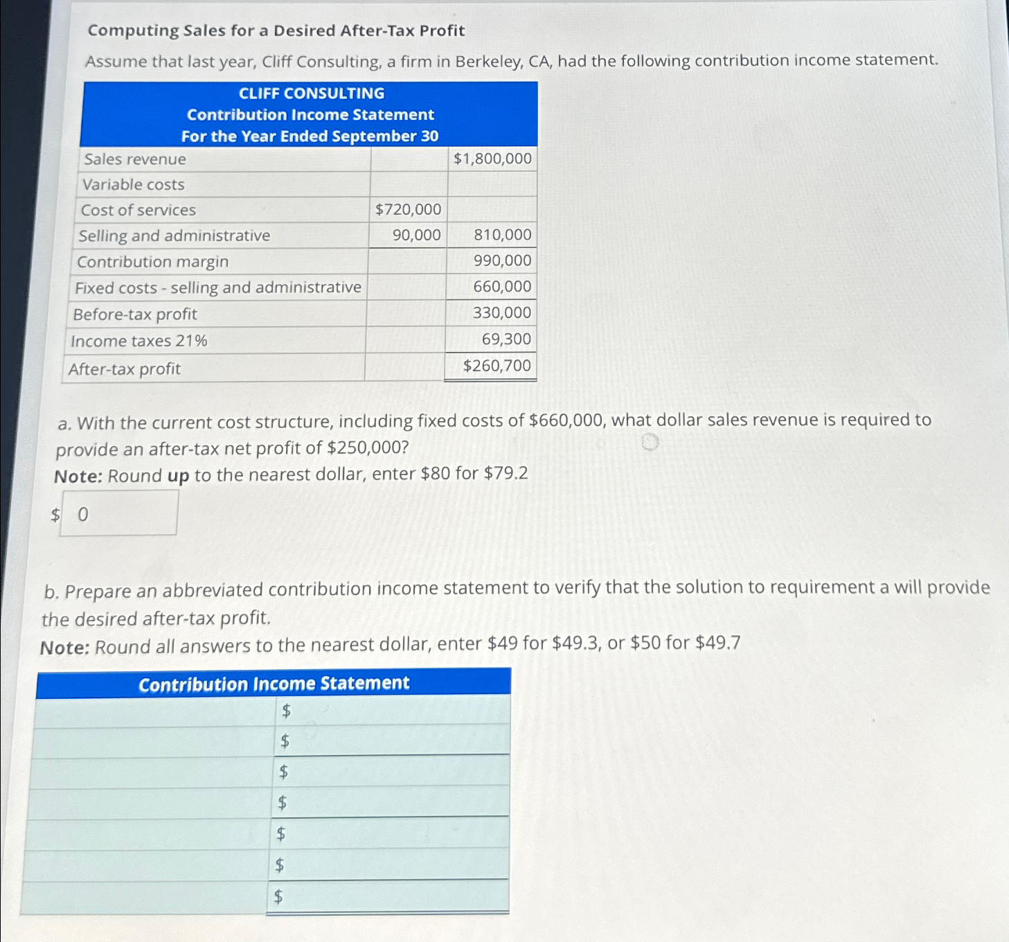 Solved Computing Sales for a Desired After-Tax ProfitAssume | Chegg.com