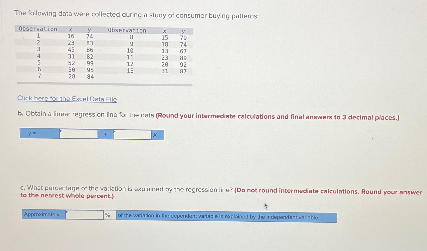 Solved The following data were collected during a study of | Chegg.com
