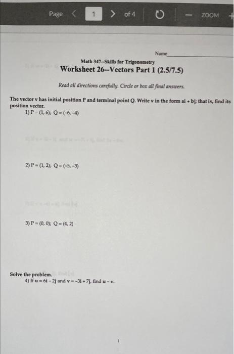 Solved Page of 4 ZOOM Name Math 347-Skills for | Chegg.com