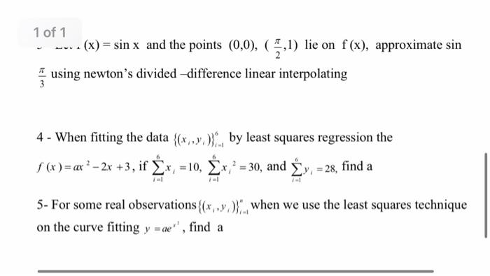 Solved 1 of 1 ---- (x) = sin x and the points (0,0), (,1) | Chegg.com