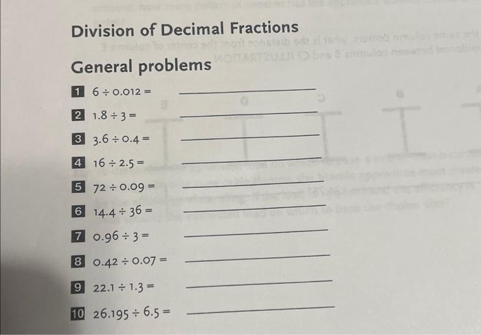 Solved Division of Decimal Fractions General problems | Chegg.com