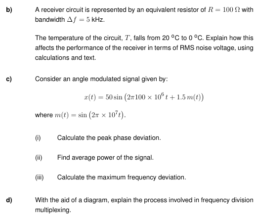 Solved b) ﻿A receiver circuit is represented by an | Chegg.com