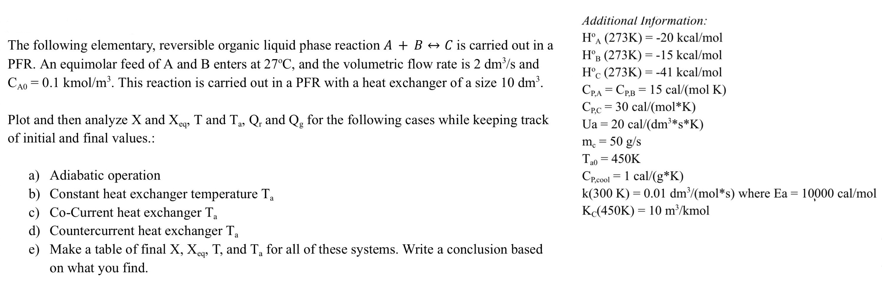 Solved The following elementary, reversible organic liquid | Chegg.com