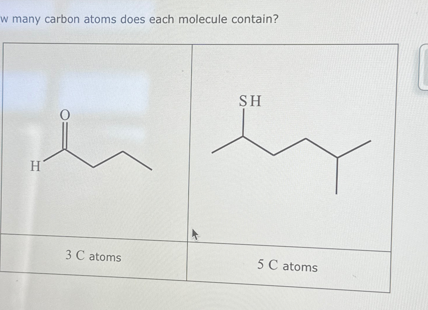 Solved w many carbon atoms does each molecule | Chegg.com
