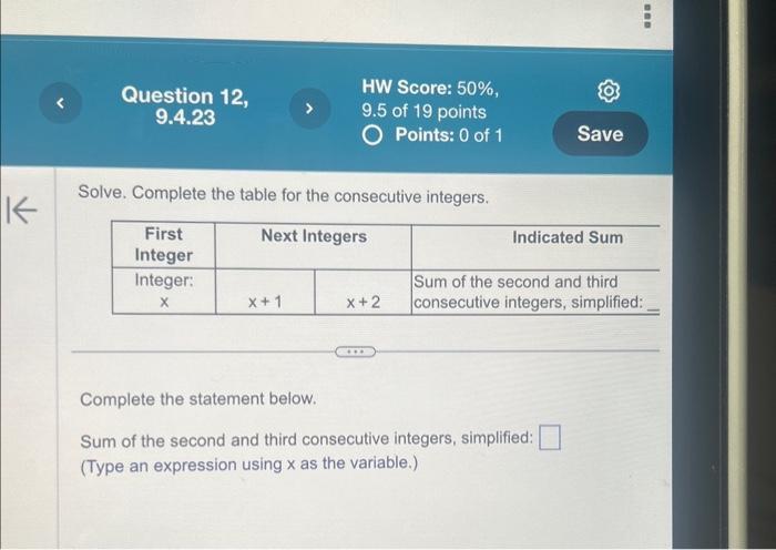Solved Solve. Complete the table for the consecutive | Chegg.com