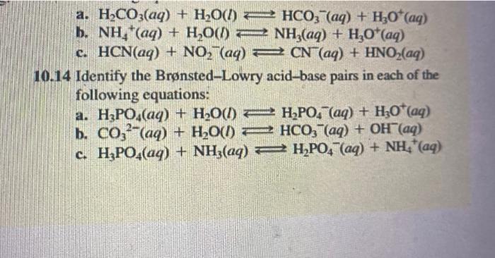 Solved a. H2CO3(aq)+H2O(l)⇄HCO3−(aq)+H3O+(aq) b. | Chegg.com