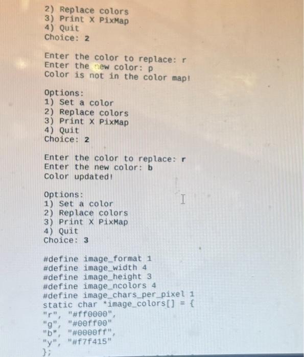Solved Replacecolor Which Takes In A 2d String Array A 