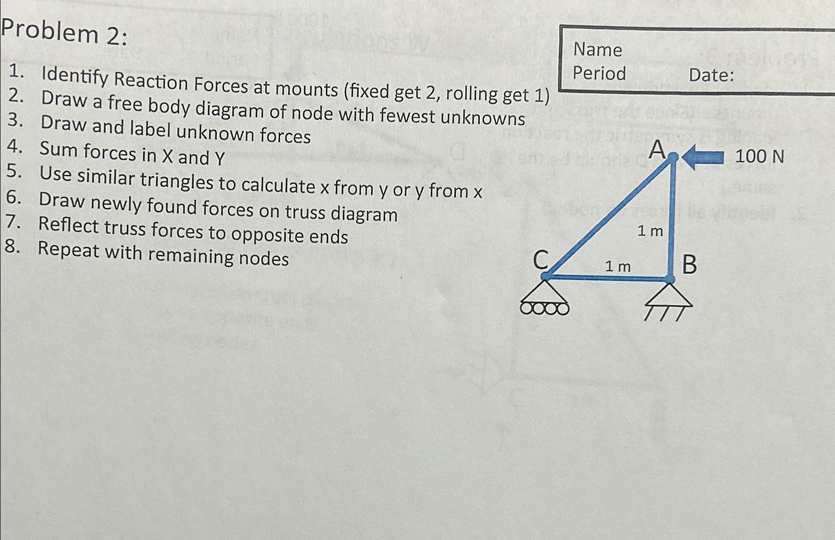Solved Problem 2:Identify Reaction Forces at mounts (fixed | Chegg.com