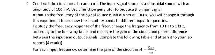 Solved 2. Construct the circuit on multisim The input signal | Chegg.com
