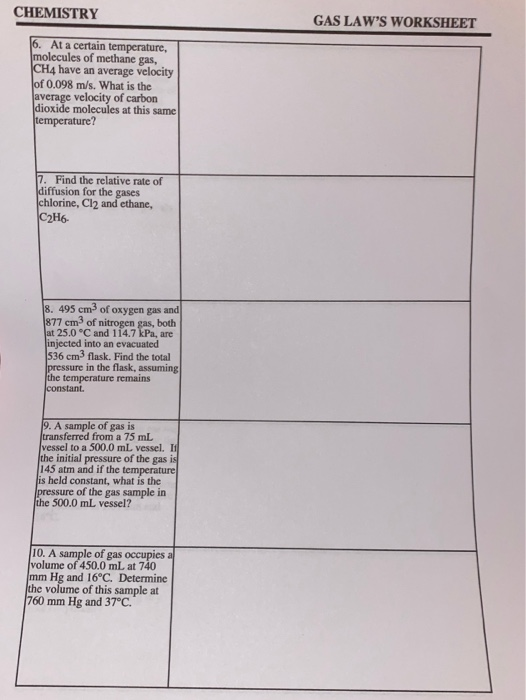 Solved CHEMISTRY GAS LAW'S WORKSHEET 1. Convert the | Chegg.com