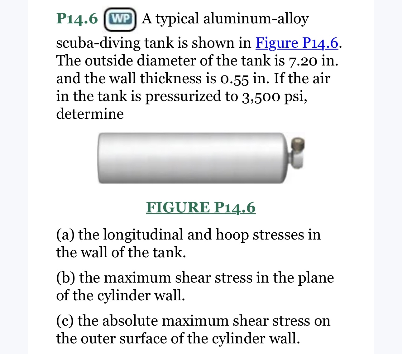 Solved P14.6 ﻿W A typical aluminum-alloyscuba-diving tank is | Chegg.com