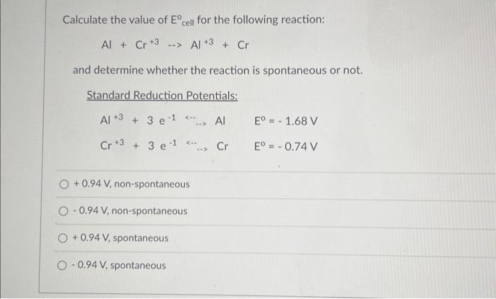 Solved Calculate the value of E∘ cell for the following | Chegg.com