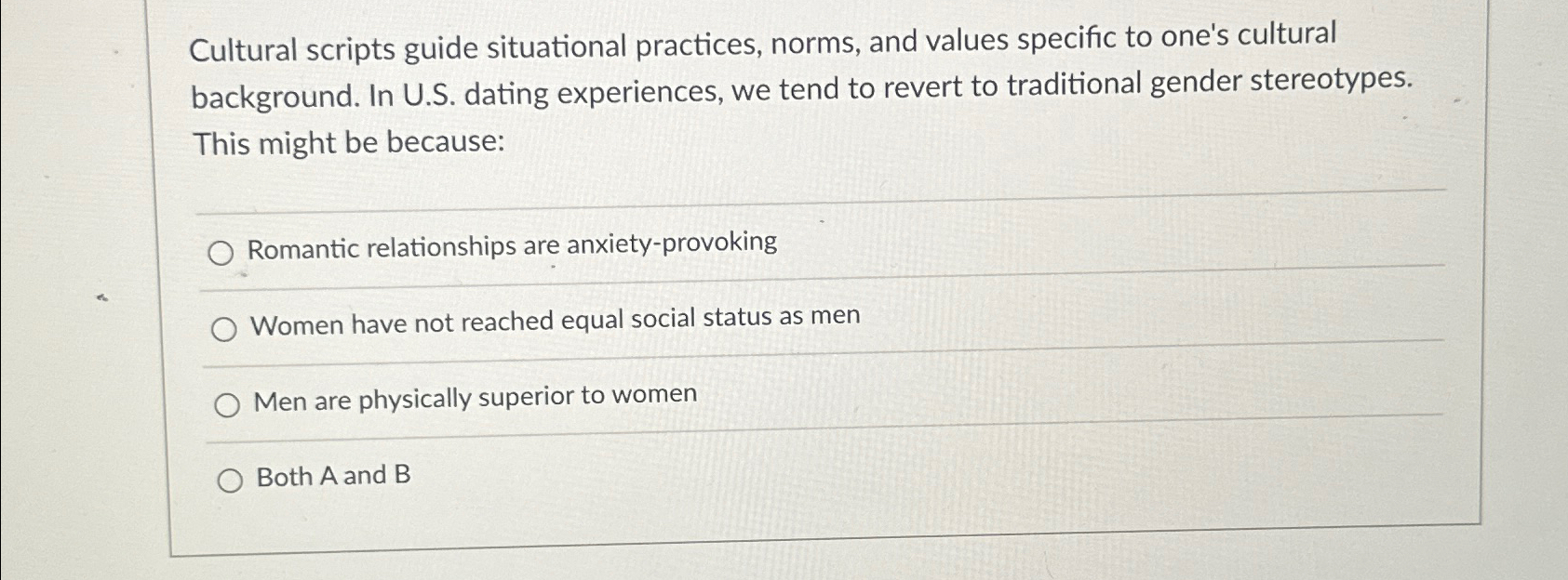 Solved Cultural scripts guide situational practices, norms, | Chegg.com