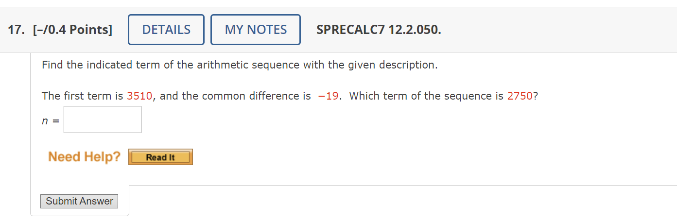 Solved Find the indicated term of the arithmetic sequence | Chegg.com