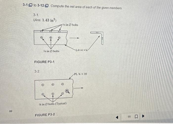 Solved 3-1므 to 3-12 므. Compute the net area of each of the | Chegg.com