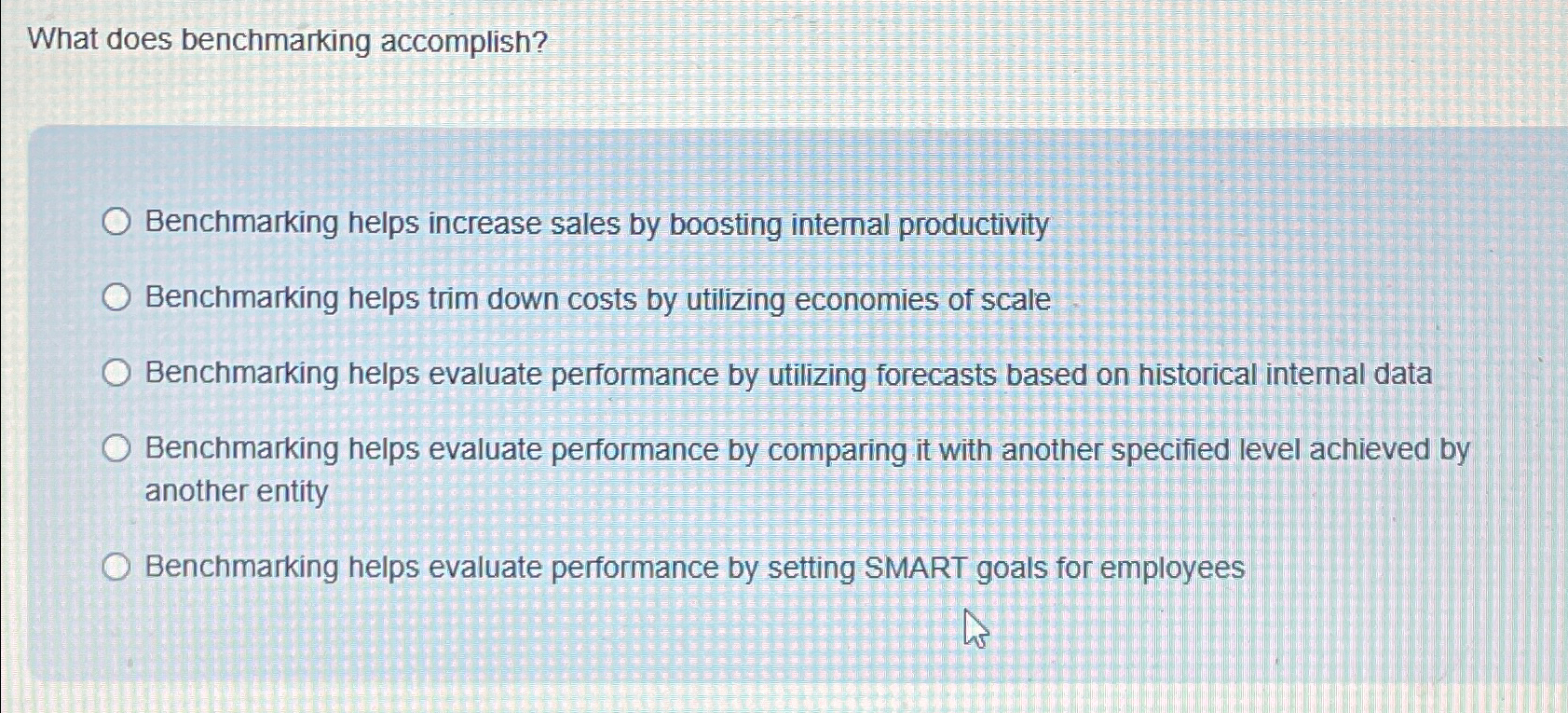 Solved What does benchmarking accomplish?Benchmarking helps | Chegg.com