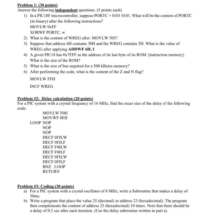 Problem 1: (30 points) Answer the following | Chegg.com