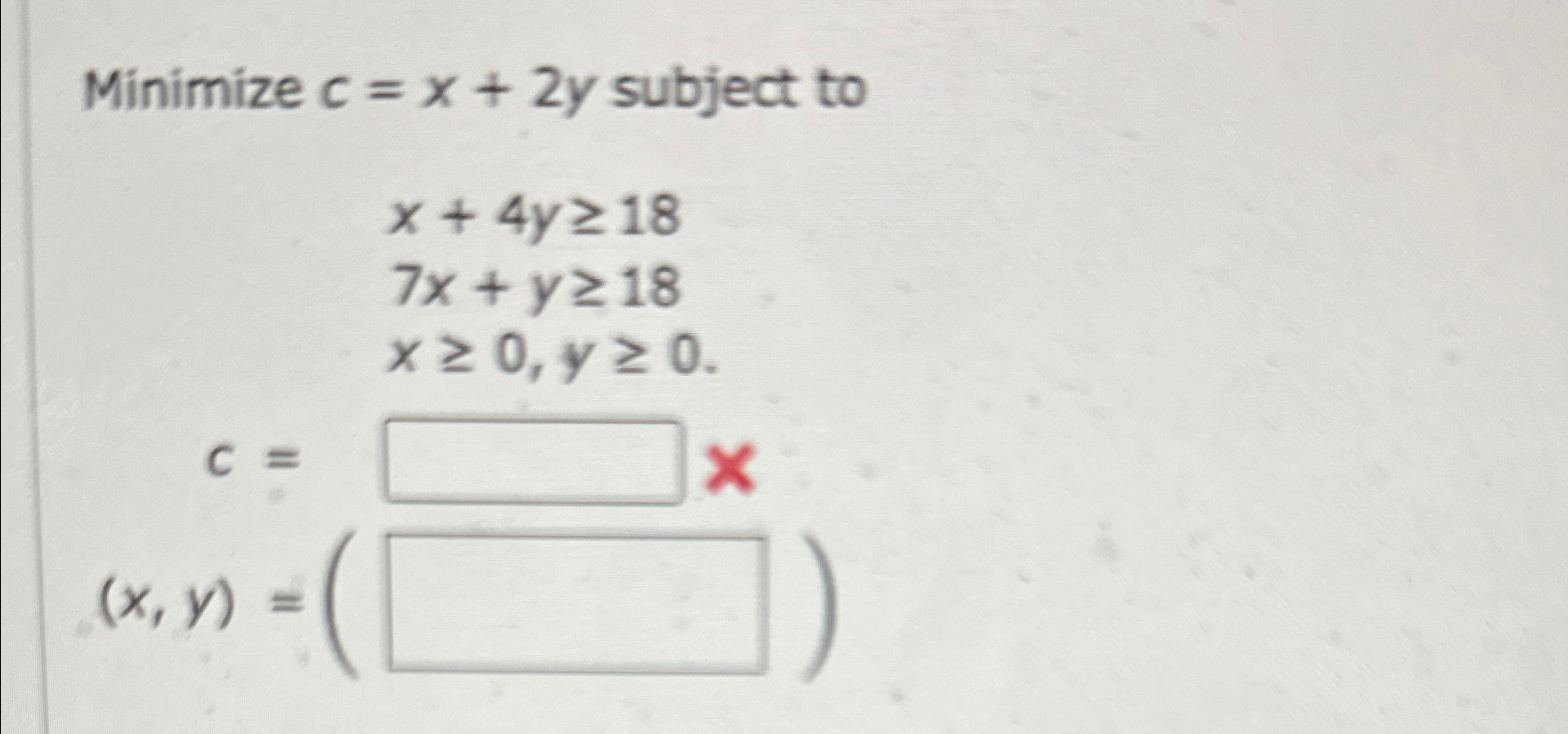 Solved Minimize c=x+2y ﻿subject | Chegg.com