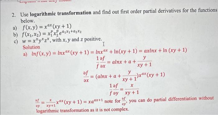 Solved 2. Use logarithmic transformation and find out first | Chegg.com