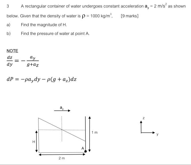 Solved 3 A rectangular container of water undergoes constant | Chegg.com