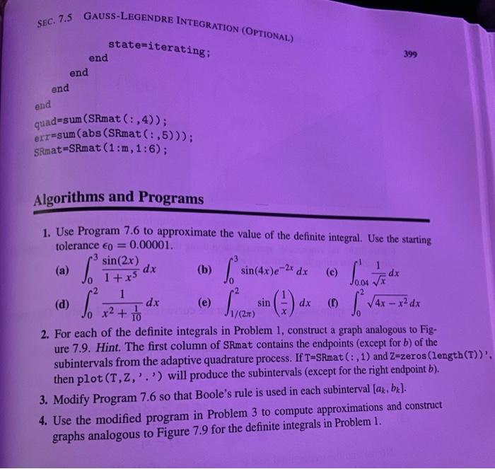 Solved Program 7.6 (Adaptive Quadrature Using Simpson's | Chegg.com