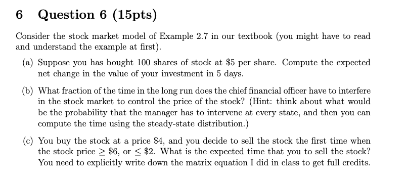 Solved Example 2.7. (Stock ﻿Market). ﻿The common stock of | Chegg.com