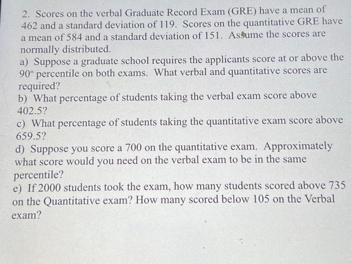 Solved 2. Scores on the verbal Graduate Record Exam (GRE) | Chegg.com