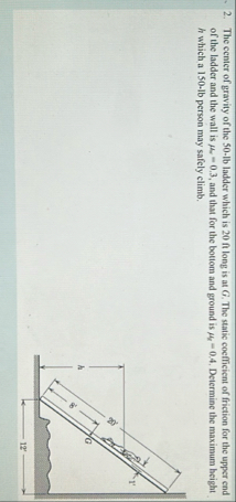 Solved The center of gravity of the 50-lb ﻿ladder which is | Chegg.com