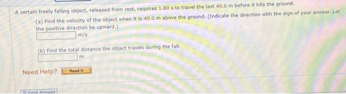 Solved A Certain Freely Falling Object Released From Rest