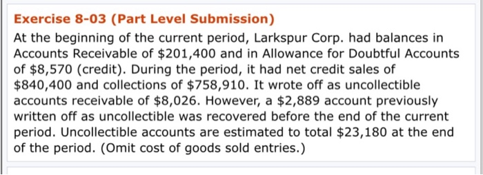 Solved Exercise 8-03 (Part Level Submission) At the | Chegg.com