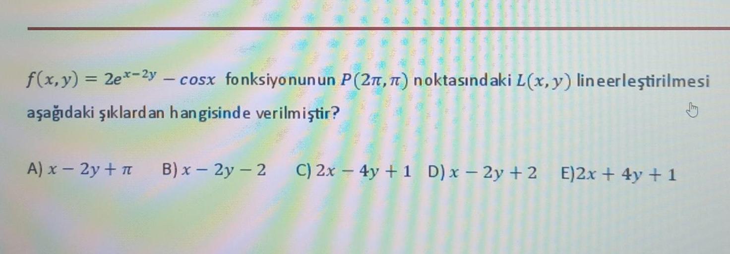 Solved f(x,y)=2ex−2y−cosx fonksiyonunun P(2π,π) noktasındaki | Chegg.com