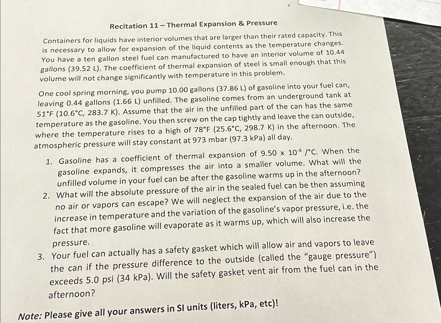 Solved Recitation 11 - ﻿Thermal Expansion & | Chegg.com