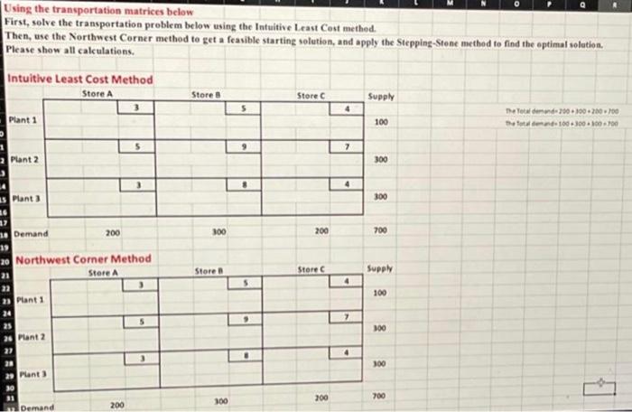 Solved Using the transportation matrices below First, solve | Chegg.com