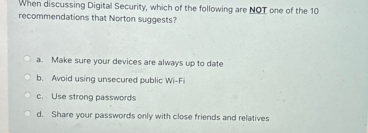 Solved When discussing Digital Security, which of the | Chegg.com