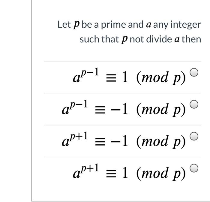 Solved Let p be a prime and a any integer such that P not | Chegg.com
