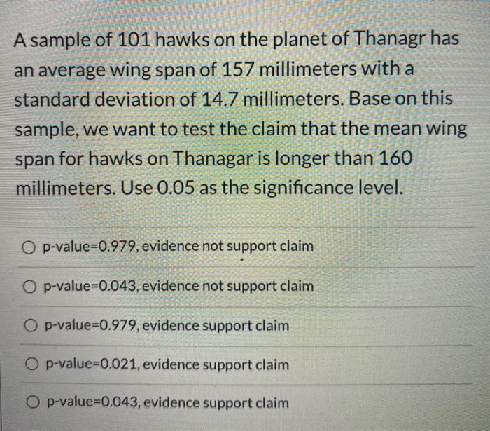 Solved A sample of 101 hawks on the planet of Thanagr has an | Chegg.com