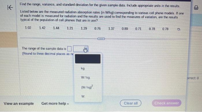 Solved Find the range, variance, and standard deviation for | Chegg.com