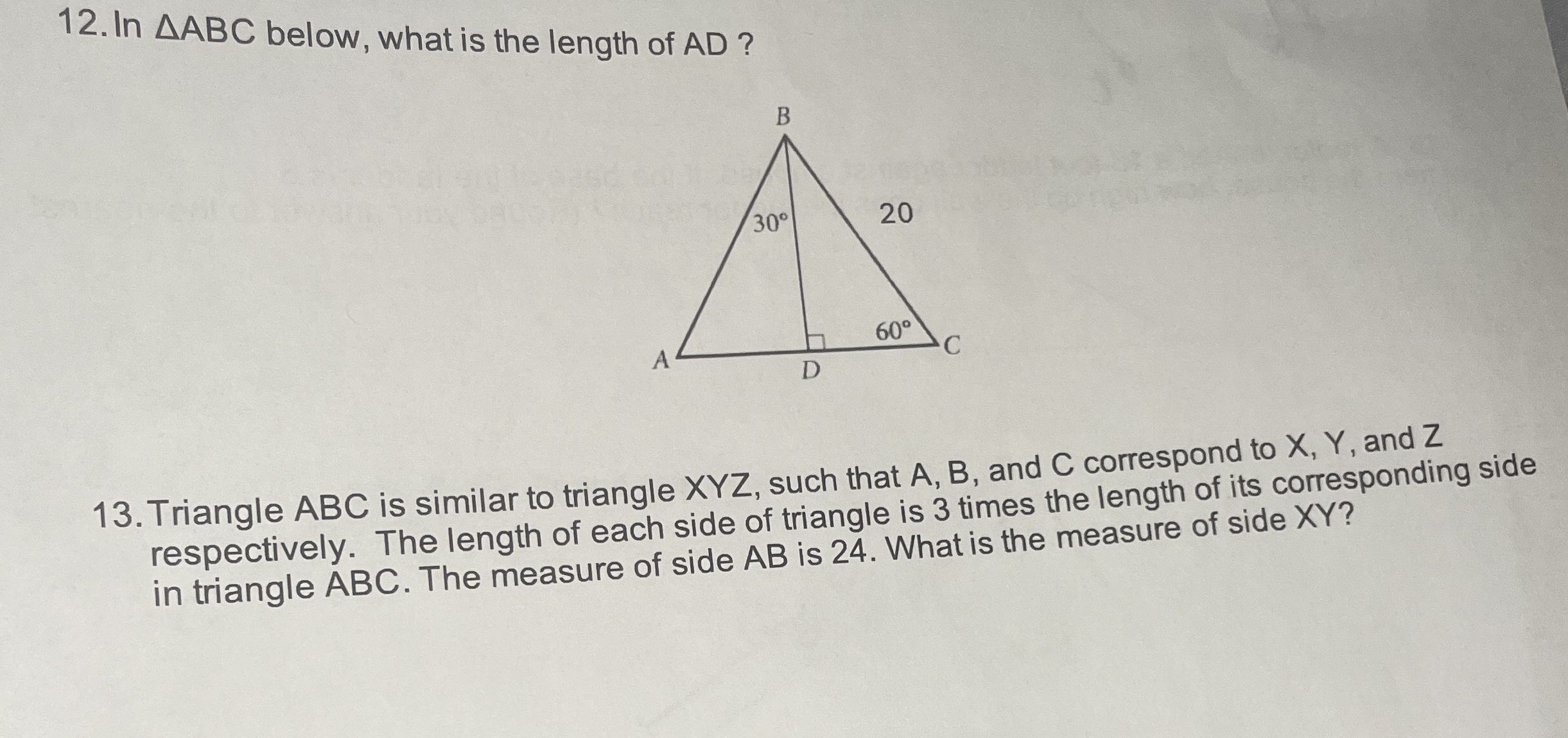 Solved In ????ABC ﻿below, what is the length of AD ?Triangle | Chegg.com