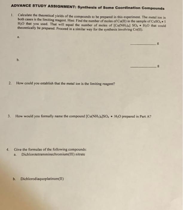 Solved ADVANCE STUDY ASSIGNMENT: Synthesis of Some | Chegg.com