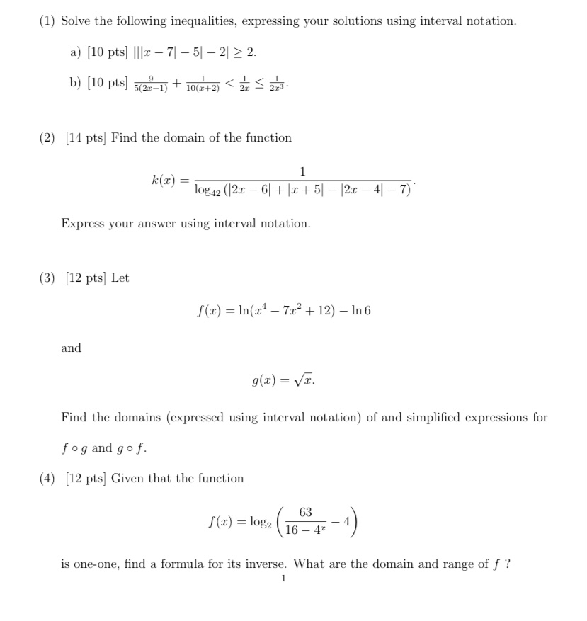 Solved (1) ﻿Solve the following inequalities, expressing | Chegg.com