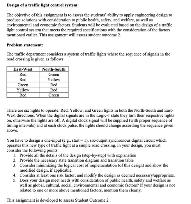 Solved Design of a traffic light control system The | Chegg.com