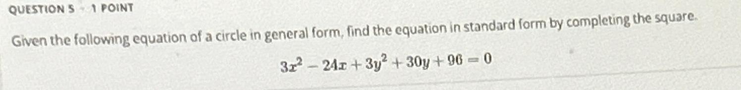 Solved QUESTION S - ﻿I POINTGiven the following equation of | Chegg.com